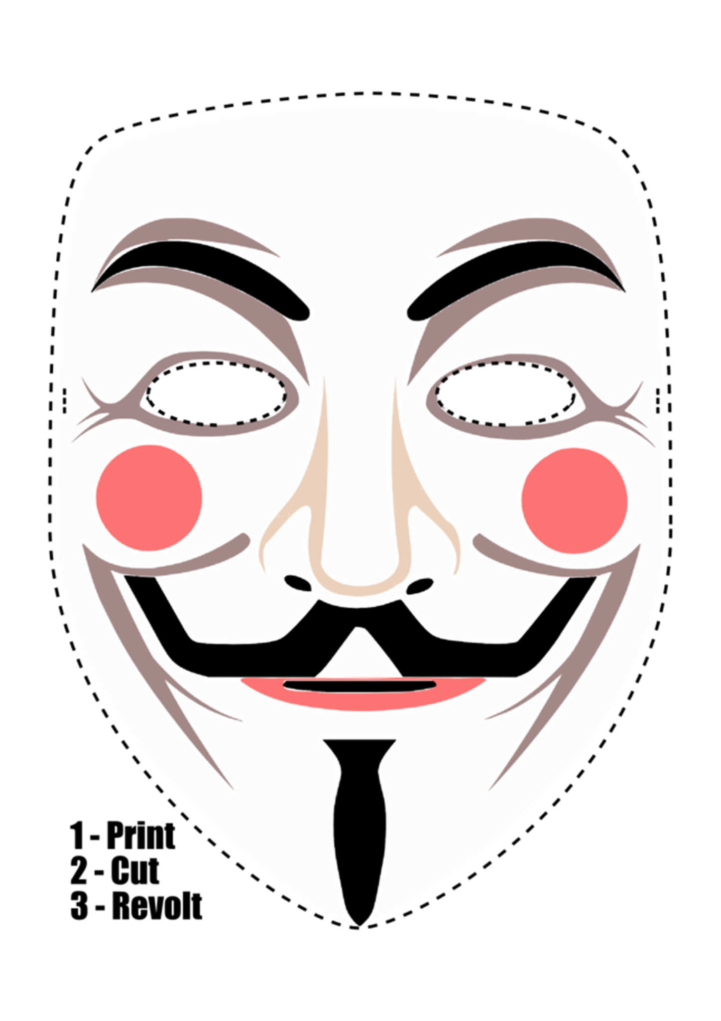 5 High Quality 2D & 3D Printable Vendetta Guy Fawkes Mask Cut Out
