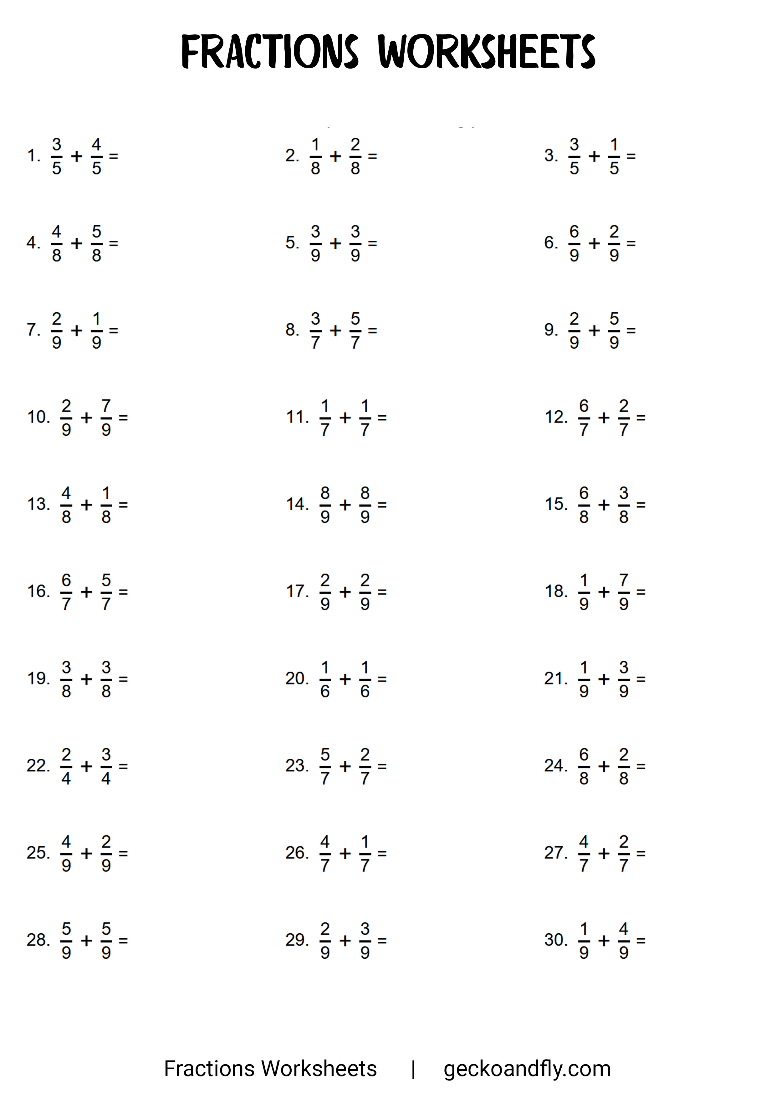 77 Printable Fractions Flash Cards & Free Worksheets