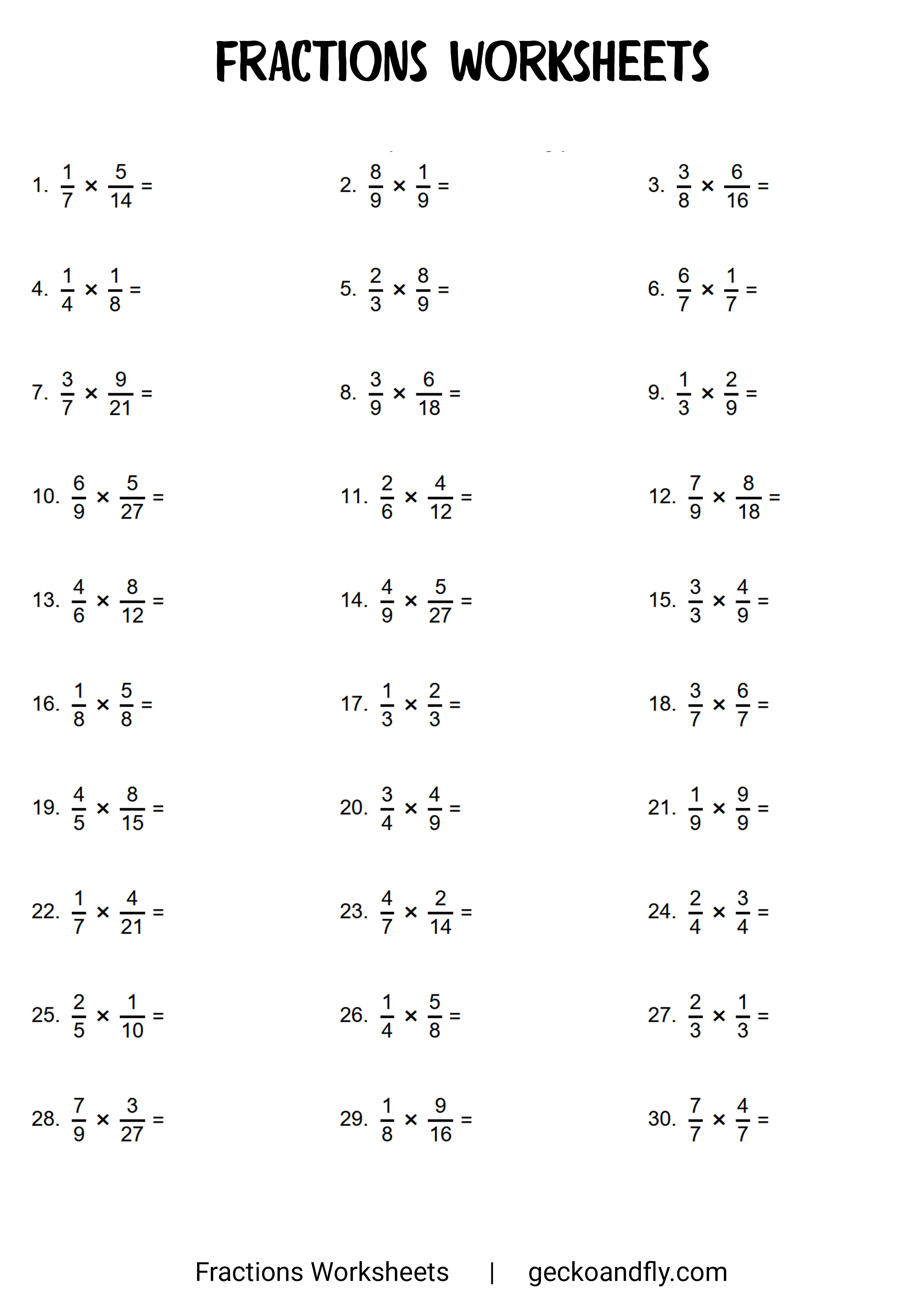 77 Printable Fractions Flash Cards & Free Worksheets